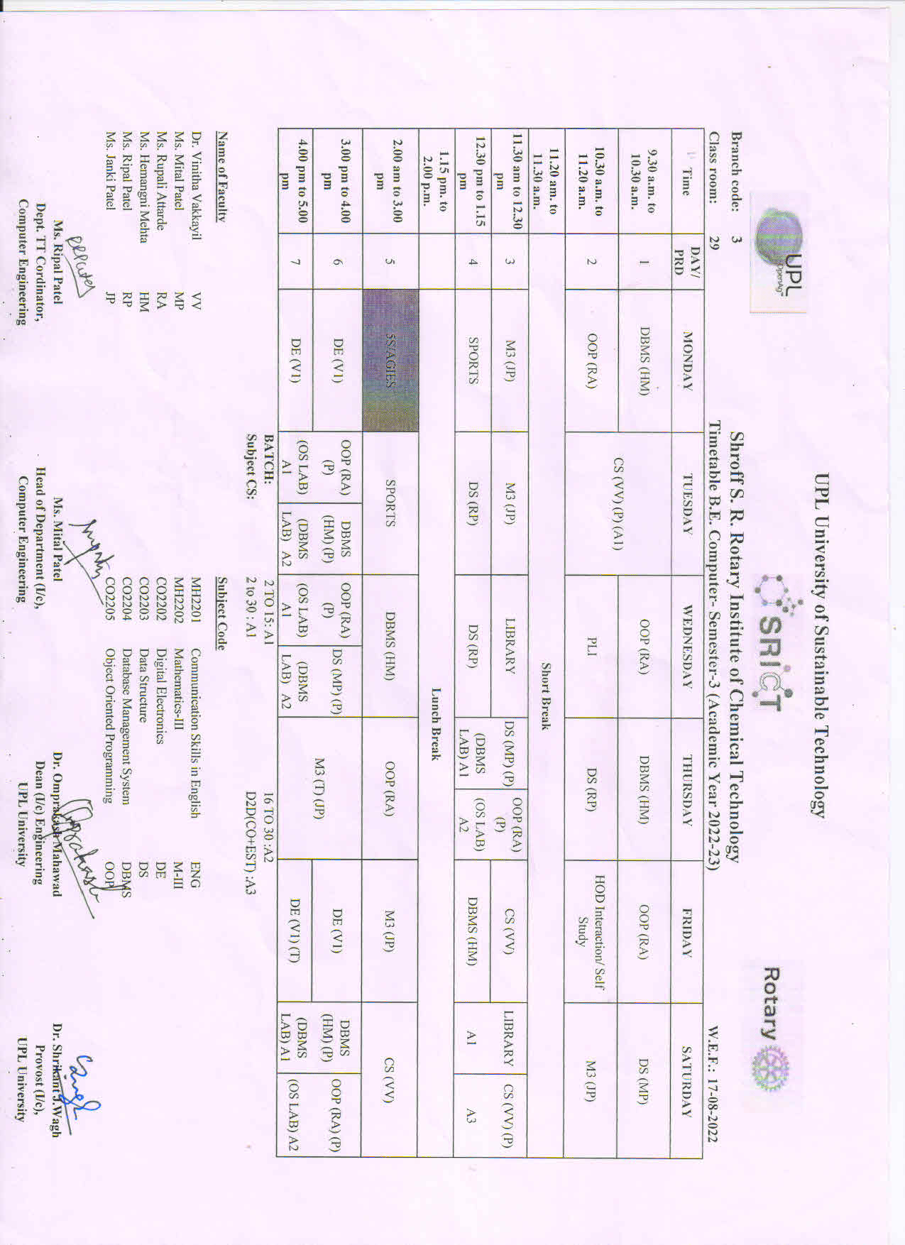 timetable-shroff-s-r-rotary-institute-of-chemical-technology